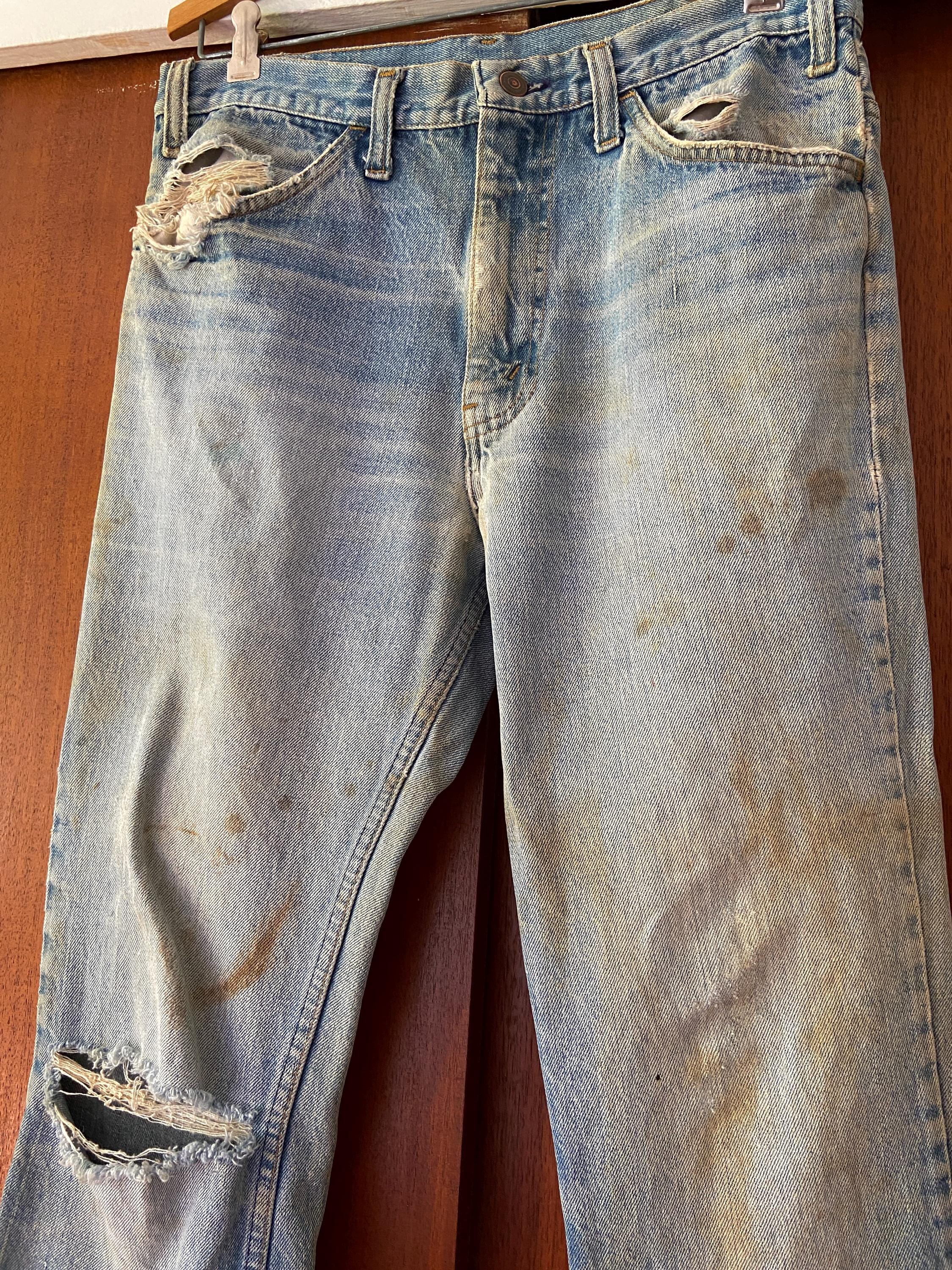 Vintage 1960s 1970s Bell Bottom Jeans Distressed Thrashed Hippie ...