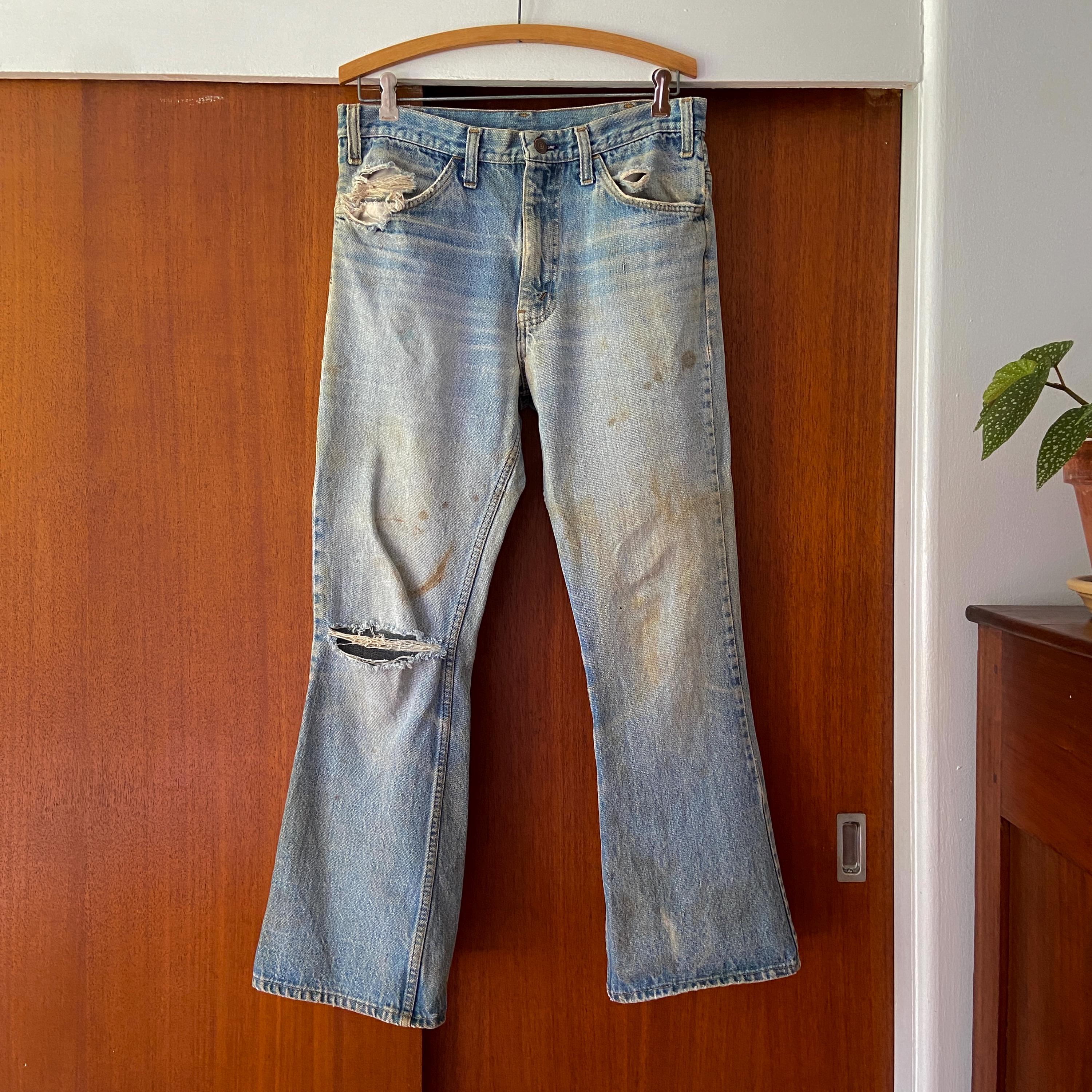 Vintage 1960s 1970s Bell Bottom Jeans Distressed Thrashed Hippie ...
