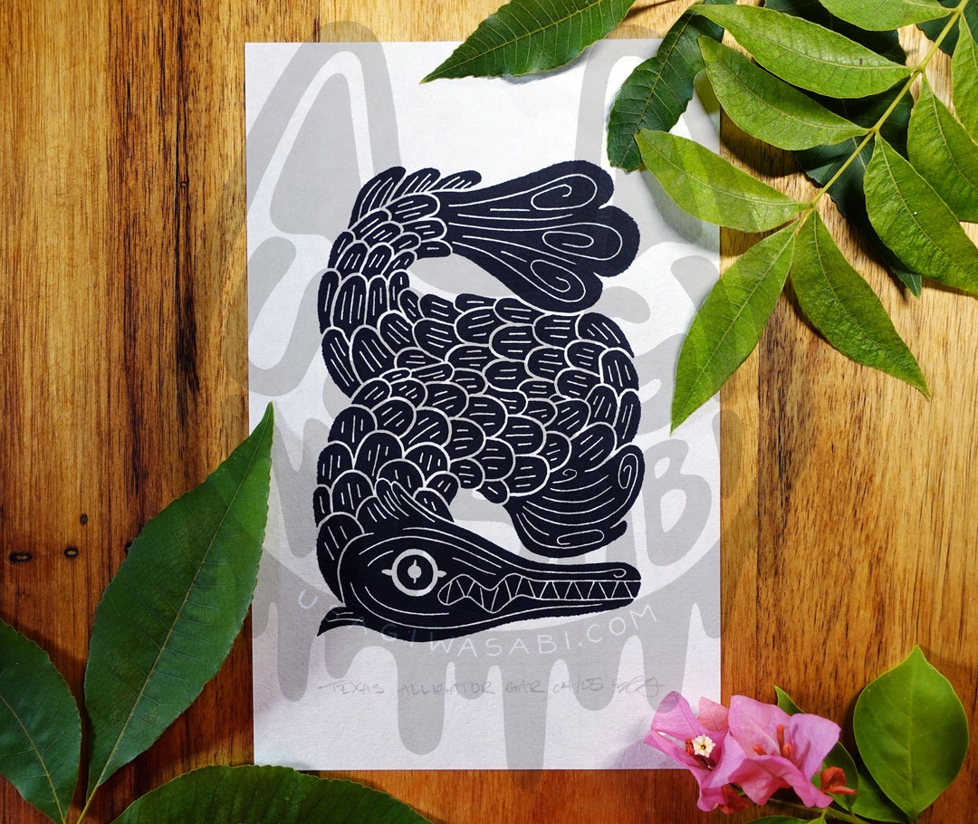 The Texas Zodiac - Alligator Gar Handmade Linocut Print - Etsy