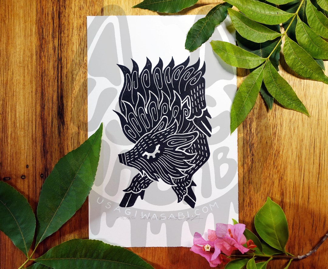The Texas Zodiac - Javelina Handmade Linocut Print - Etsy