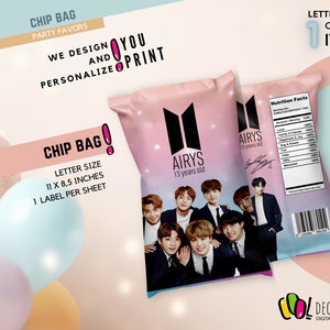 BTS Chip Bag Printable, Bts Birthday Party Favor, BTS Personalized Chip ...