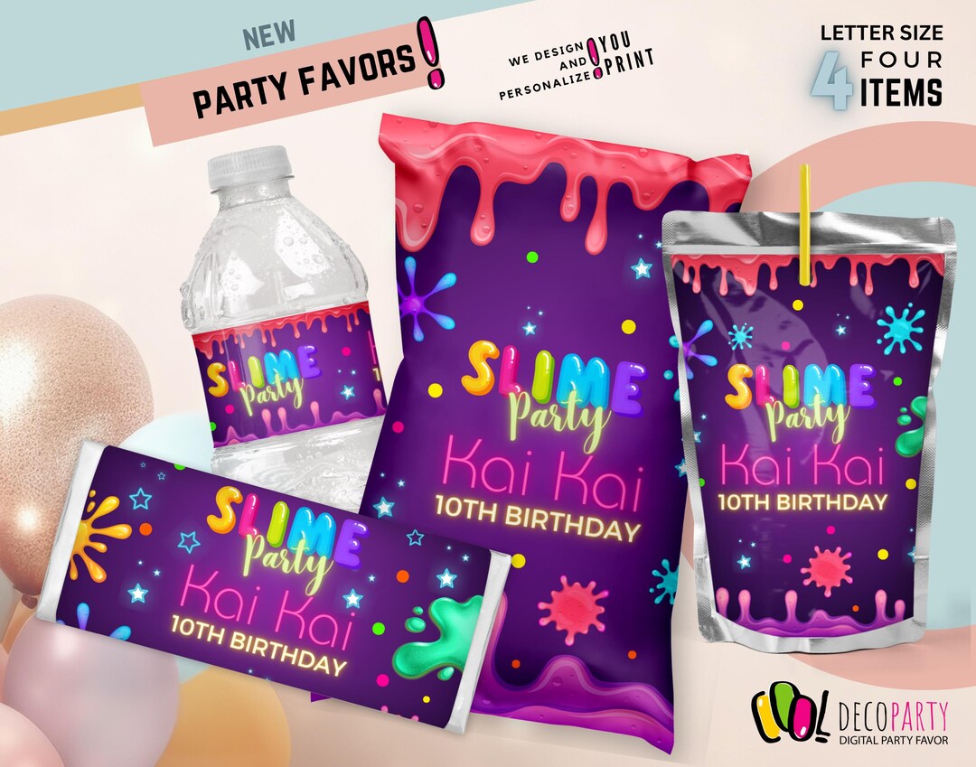 SLIME Party Favors Pack, Slime Editable Bundle. Slime Party Decoration ...