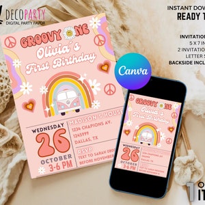 Retro Hippie Editable Invitation, Groovy Invitation, Groovy Party ...