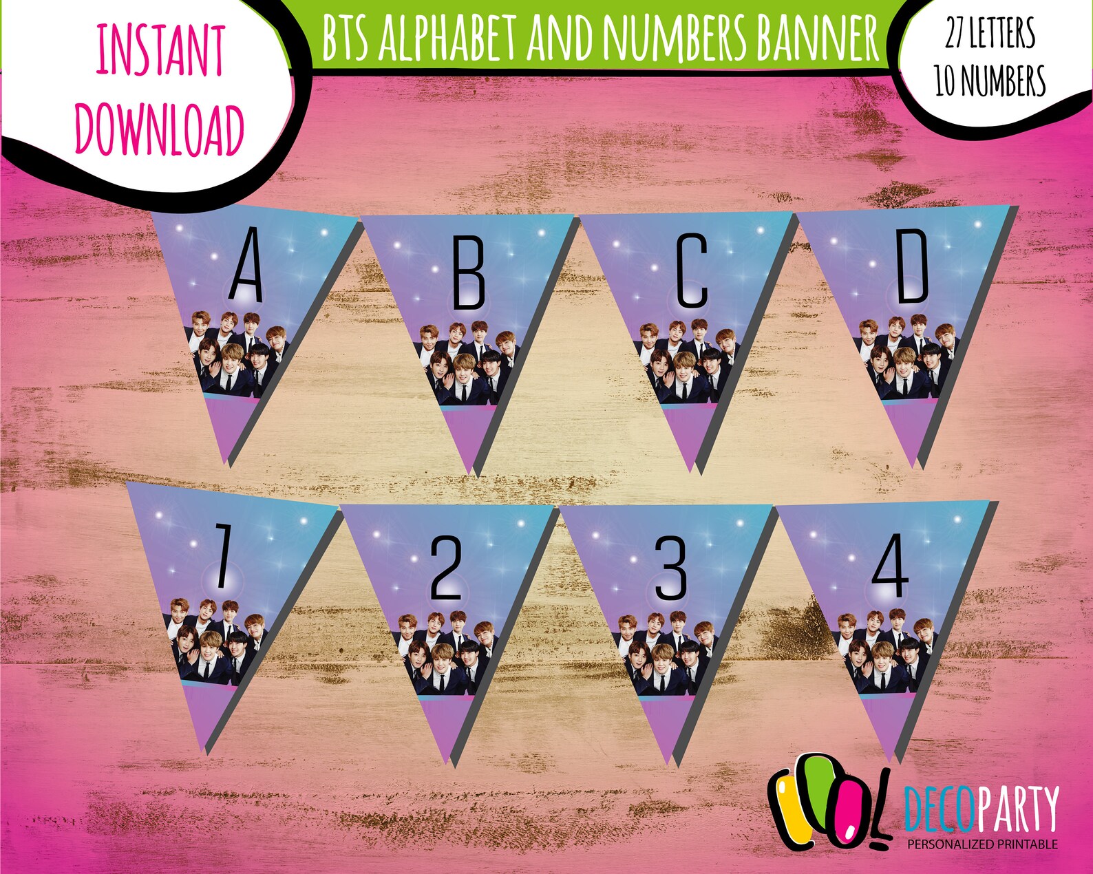 BTS DIGITAL BANNER Alphabet and Numbers Instant Download | Etsy