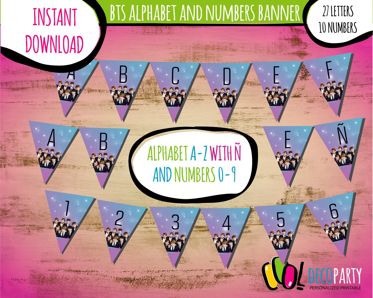 BTS DIGITAL BANNER Alphabet and Numbers Instant Download | Etsy