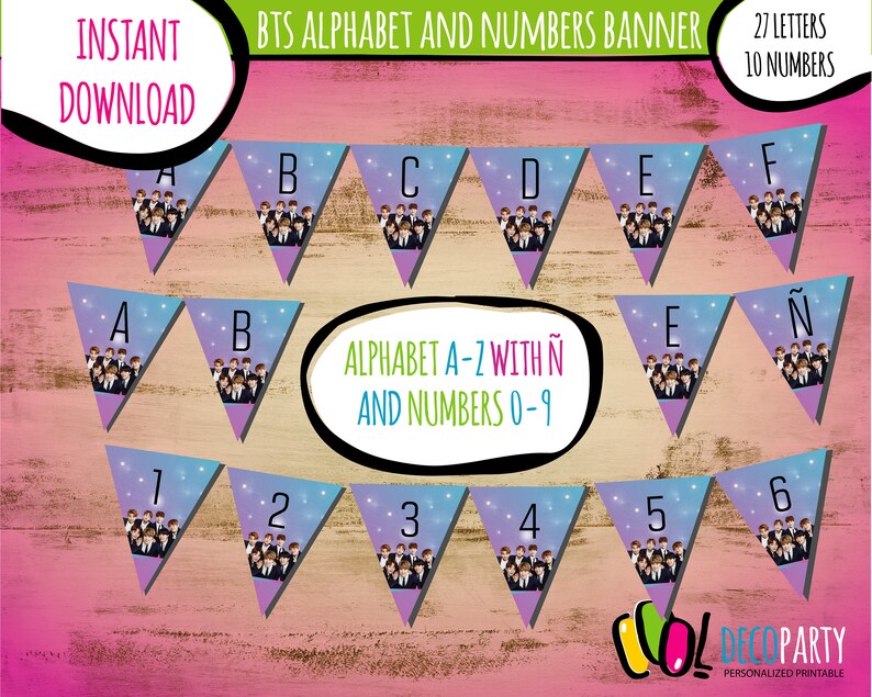 BTS DIGITAL BANNER Alphabet and Numbers Instant Download | Etsy