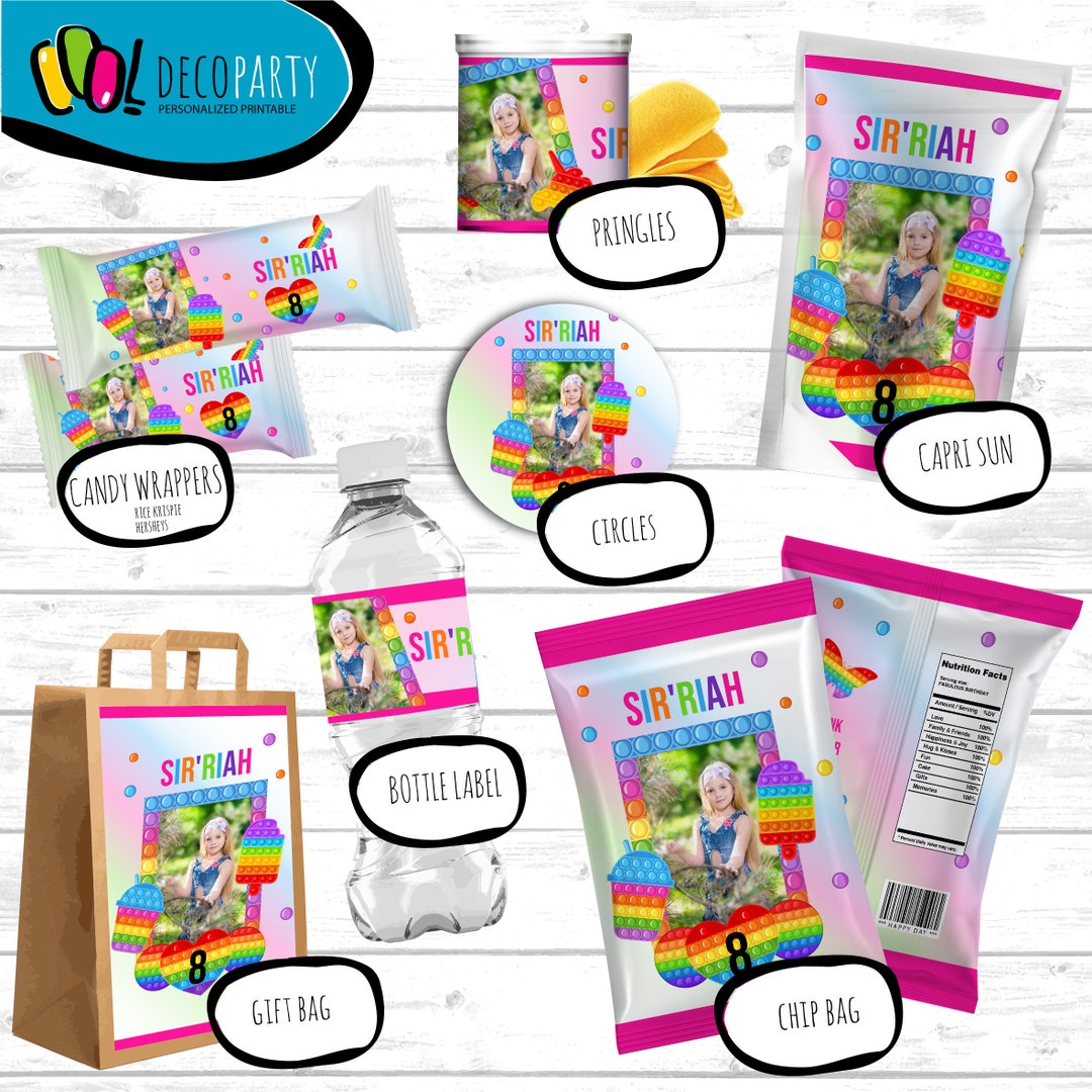 DIY Pop It Party Decorations, Pop It Chip Bag, Capri Sun, Pop It Candy ...