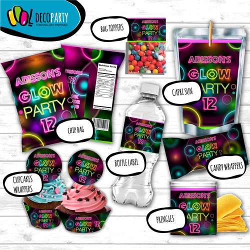 Neon Glow Party Water Bottle Label/wrap Glow Birthday Party | Etsy