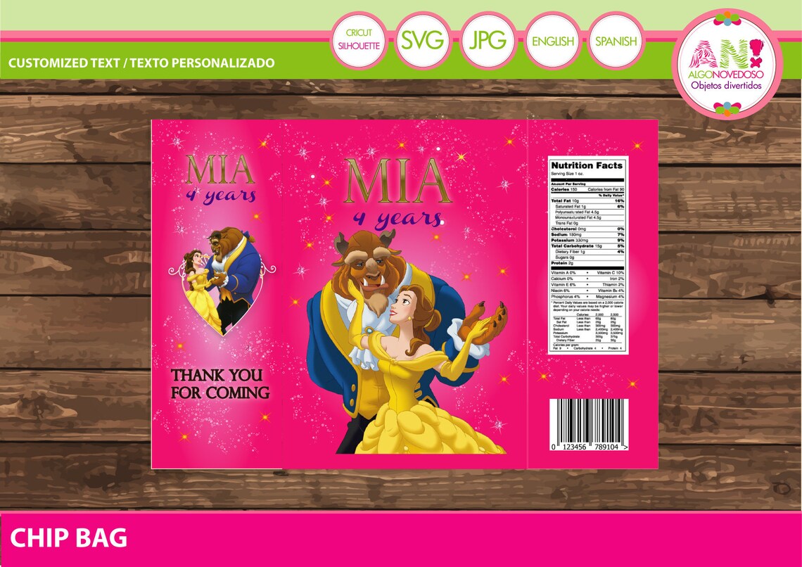 Beauty and the beast digital Chip Bag La bella y la bestia - Etsy España