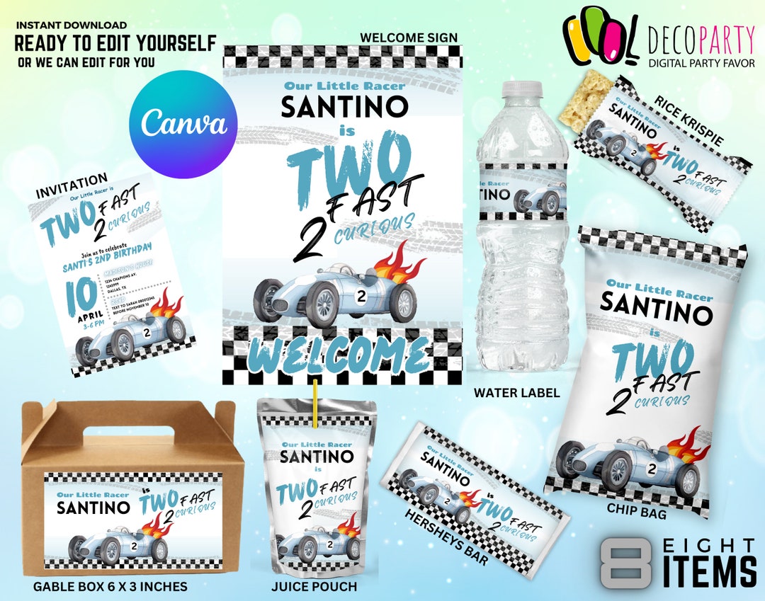 Two Fast Birthday Decoration Pack Editable, Two Fast Package Birthday ...