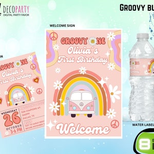 Editable Groovy Party Favors Bundle, Retro Hippie Party Decorations ...