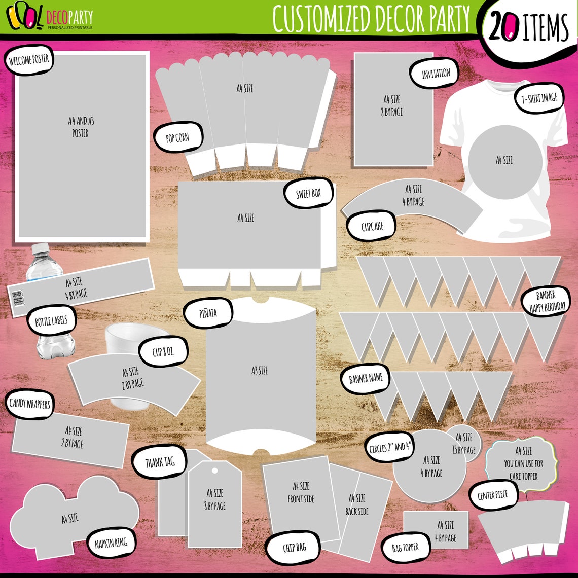 Custom Digital Party Package, Digital Party Decorations, Custom Digital ...