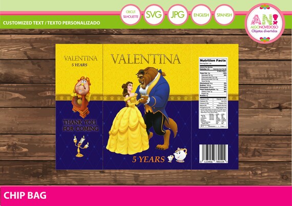 Party Décor Party Supplies Beauty and the beast digital Chip Bag beast ...