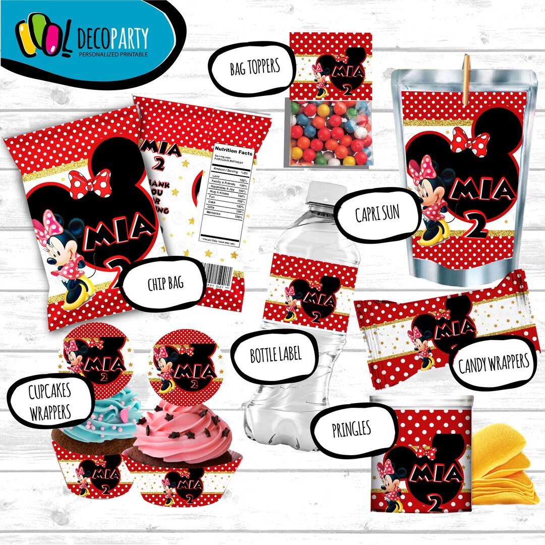 Minnie Birthday Party Bundle, Minnie Digital Party Favors Bundle Chips ...