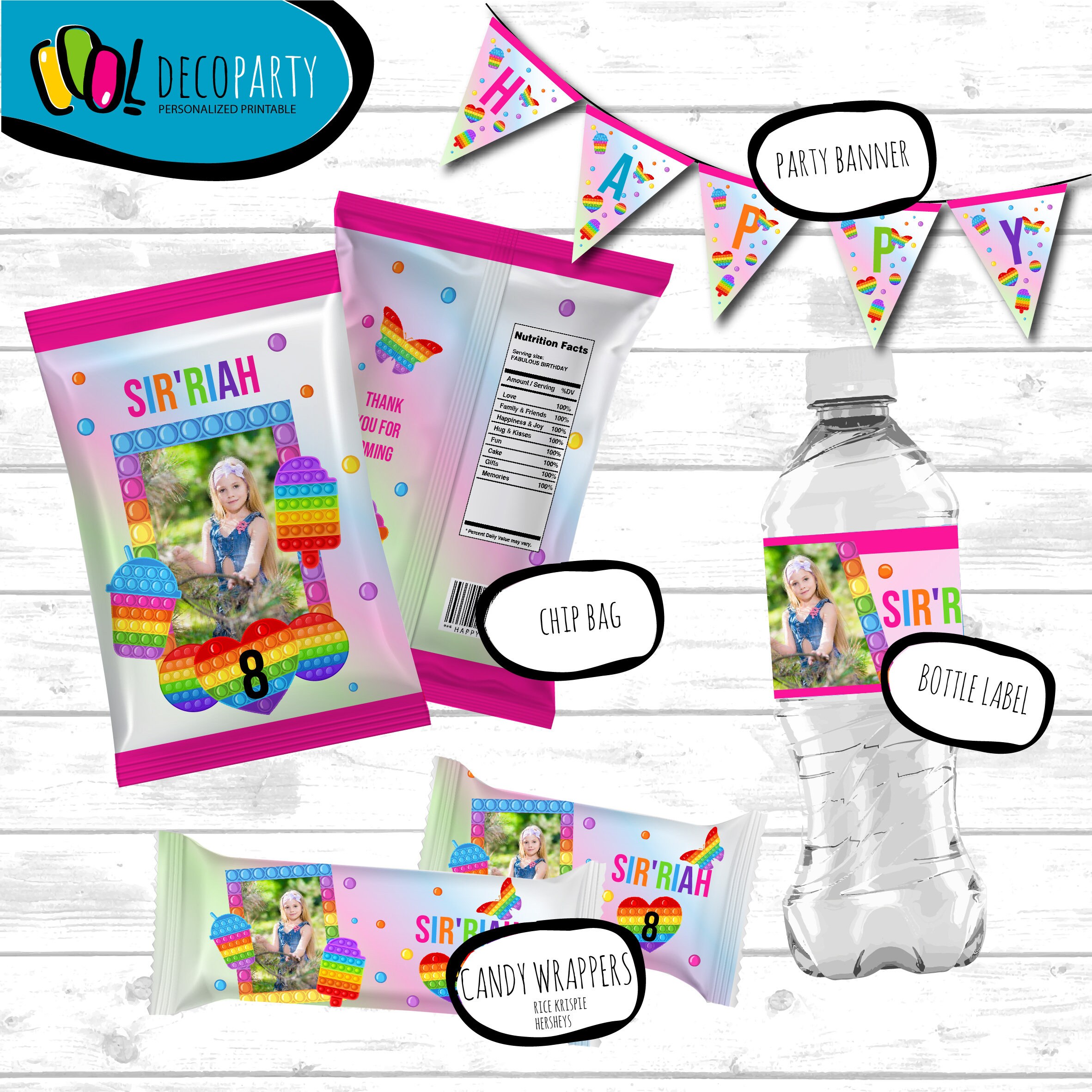 DIY Pop It Party Decorations, Pop It Chip Bag, Capri Sun, Pop It Candy ...