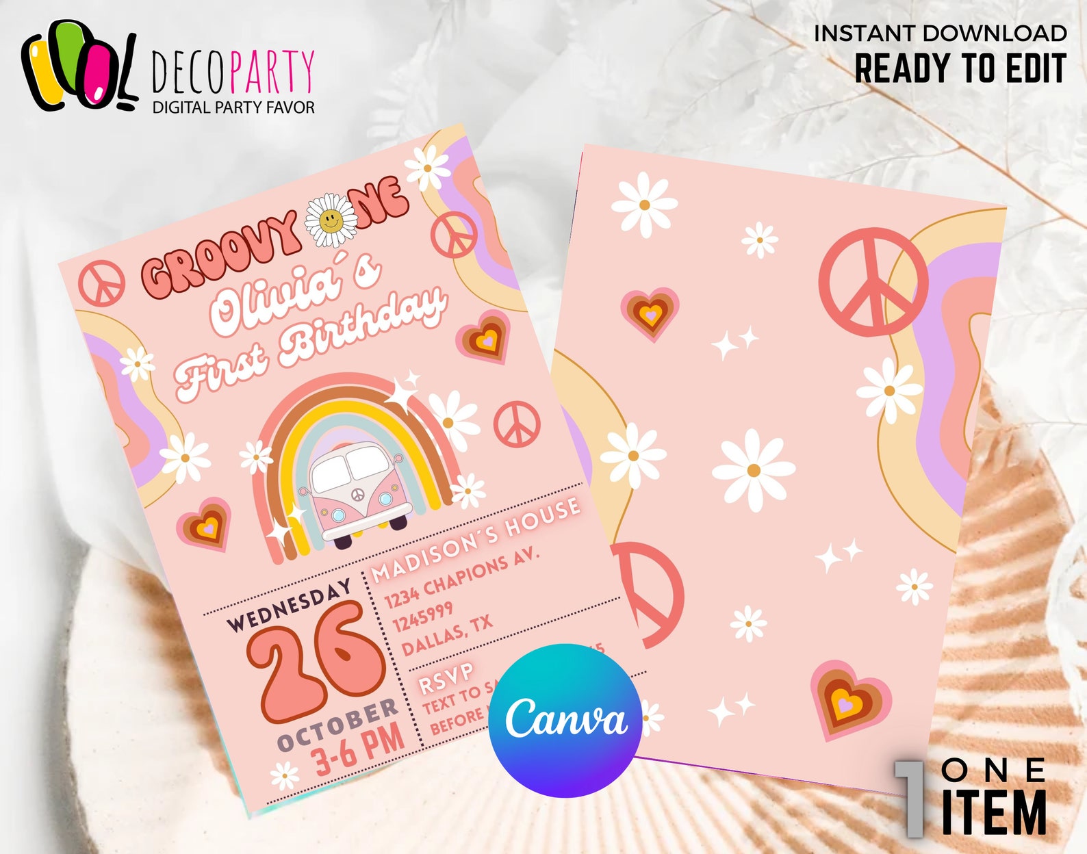 Retro Hippie Editable Invitation, Groovy Invitation, Groovy Party ...