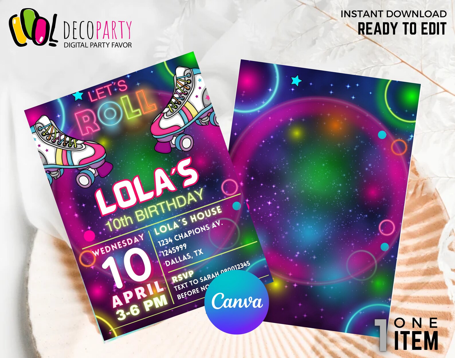 Roller Party Editable Invitation, Roller Party Invitation, Editable ...
