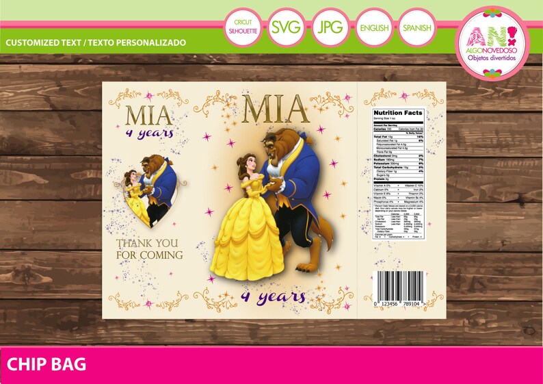 Beauty and the beast digital Chip Bag La bella y la bestia - Etsy España