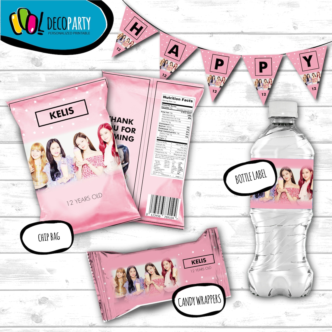 KPOP Party Favors Set, Printable Birthday Digital Party, Kpop Chip Bag ...