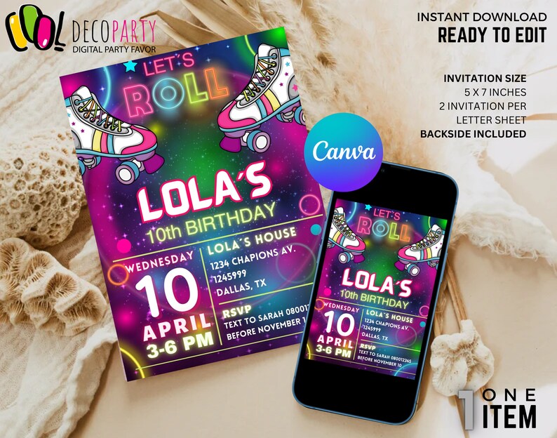 Roller Party Editable Invitation, Roller Party Invitation, Editable ...
