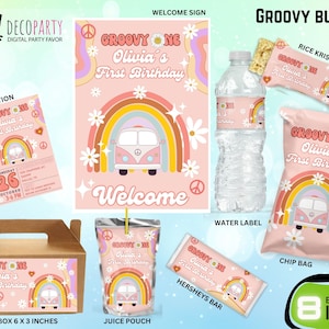 Editable Groovy Party Favors Bundle, Retro Hippie Party Decorations ...