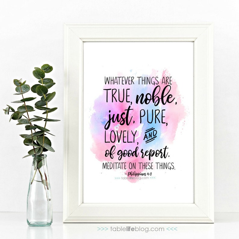 Whatever Things Are True Philippians 4:8 Watercolor Scripture Art ...