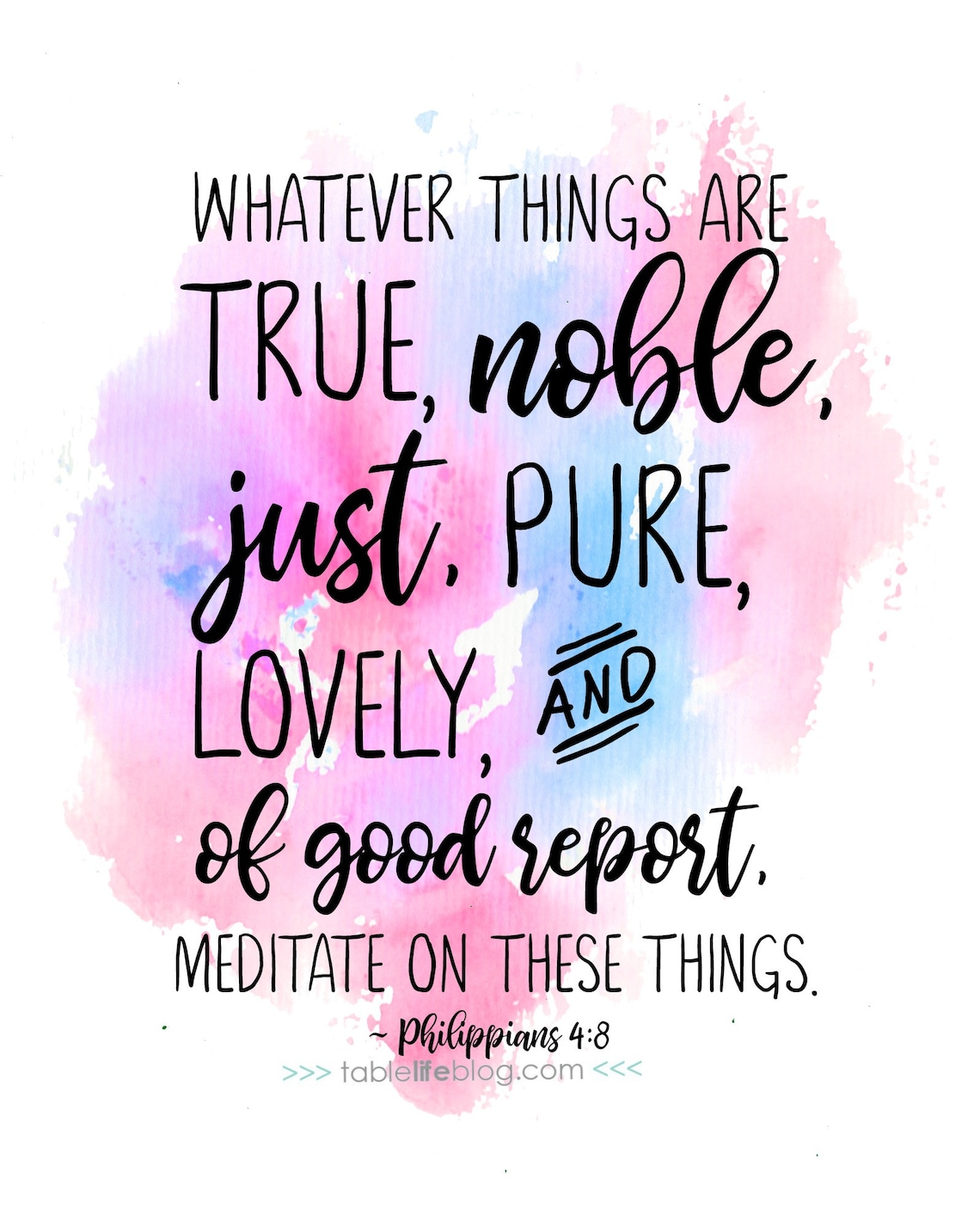 Whatever Things Are True Philippians 4:8 Watercolor Scripture Art ...