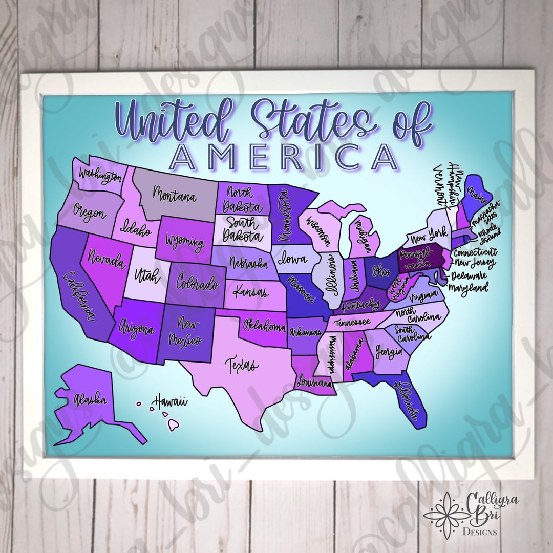 PRINTABLE—PURPLE United States of America Map— School Sign Teacher ...