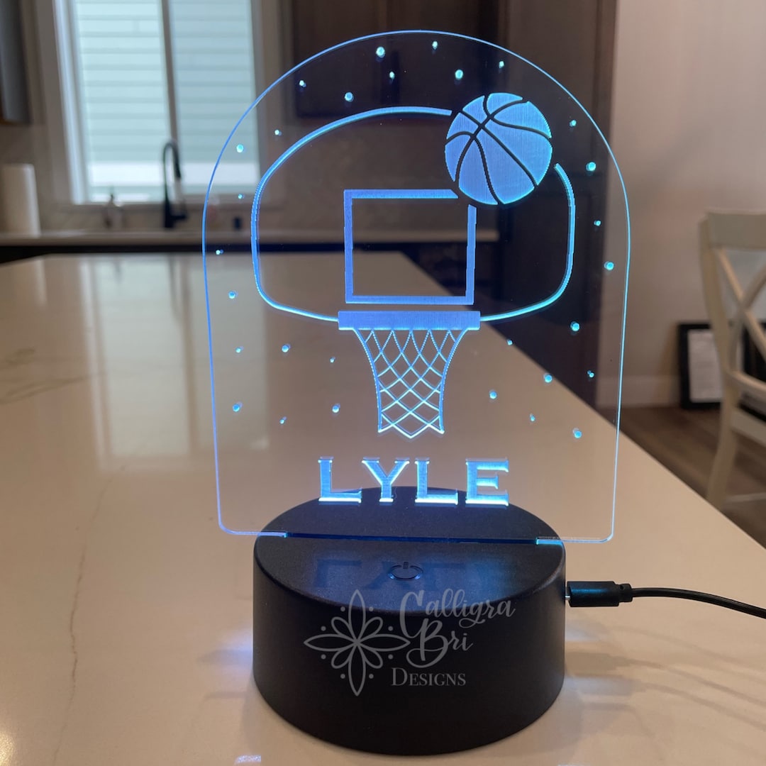Basketball Hoop- LED Night Light Personalized Kids Room Acrylic Name ...