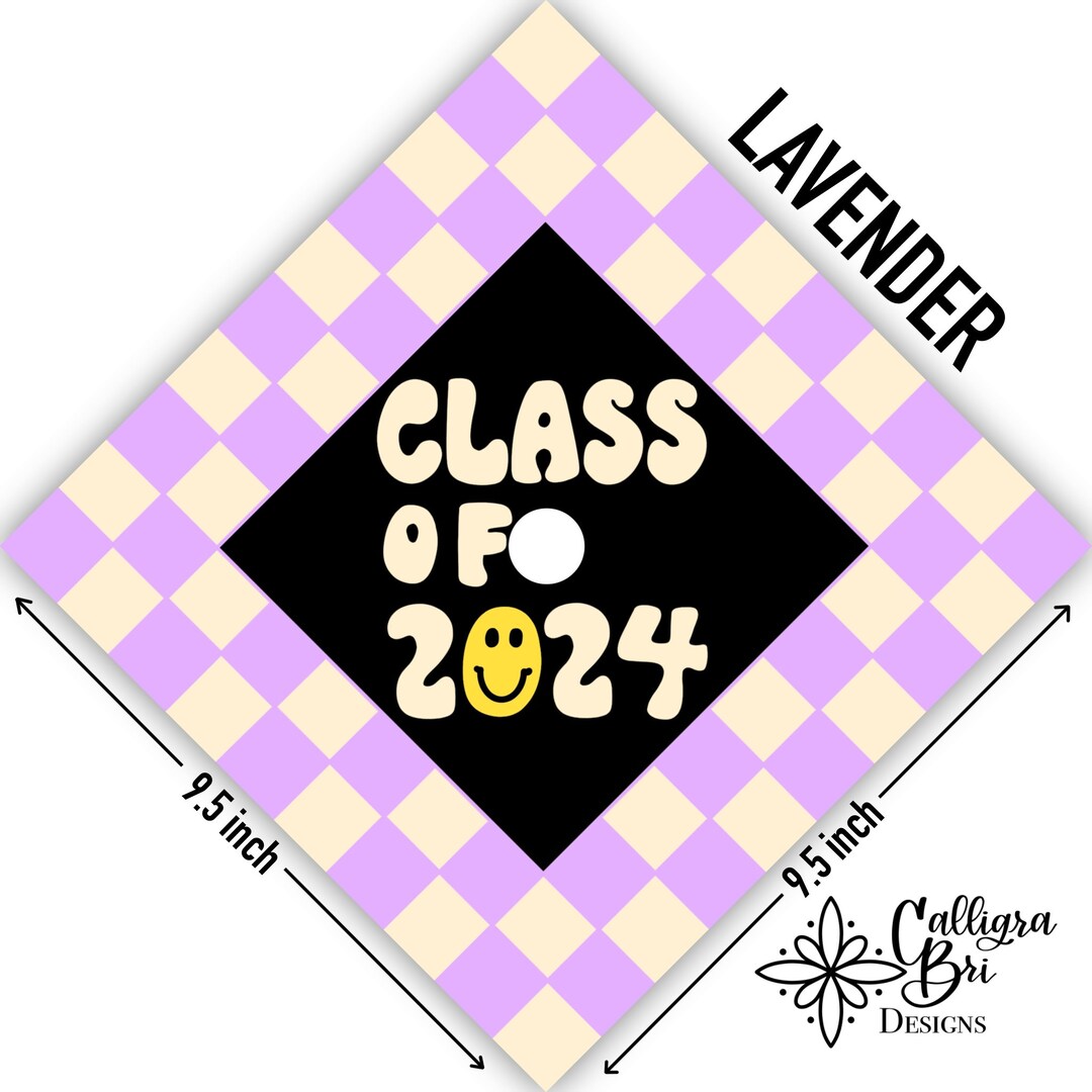Retro Class of 2024 Checkered Smiley Face-funky Grad Cap Topper ...