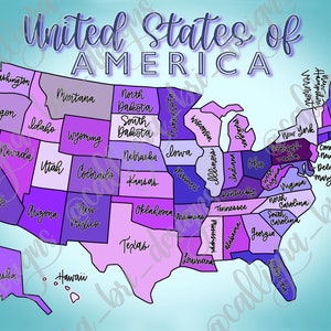 PRINTABLE—PURPLE United States of America Map— School Sign Teacher ...