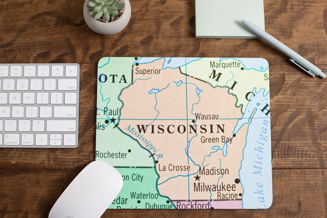 Wisconsin Map Mouse Pad, Cute State Computer Desk Gaming Non-slip Mouse ...
