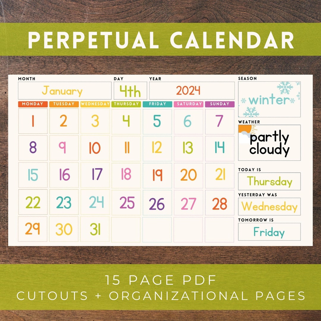 Colorful Perpetual Calendar Digital Download, Homeschool or Classroom ...