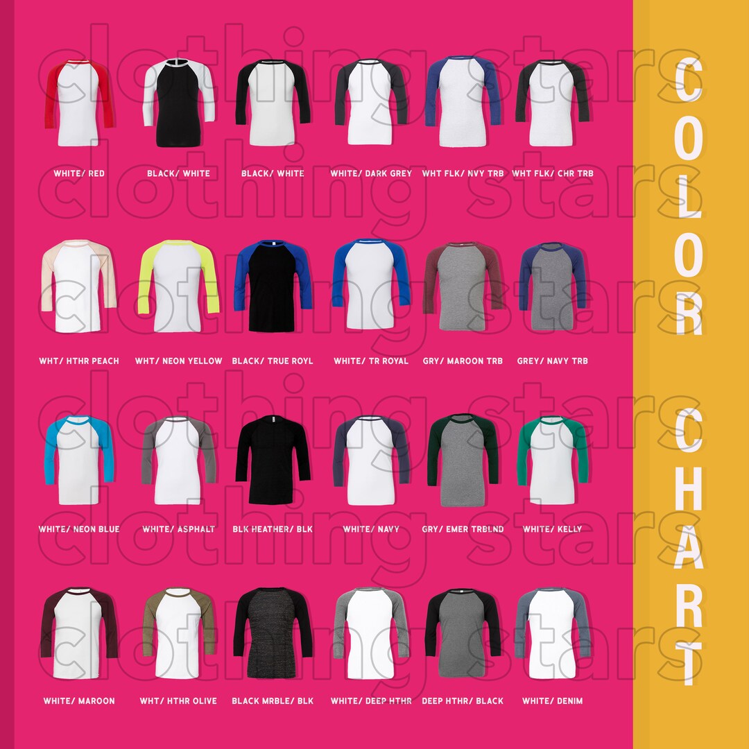 Bella Canvas 3200 Color Chart Unisex 3/4-sleeve T-shirt All Colors ...