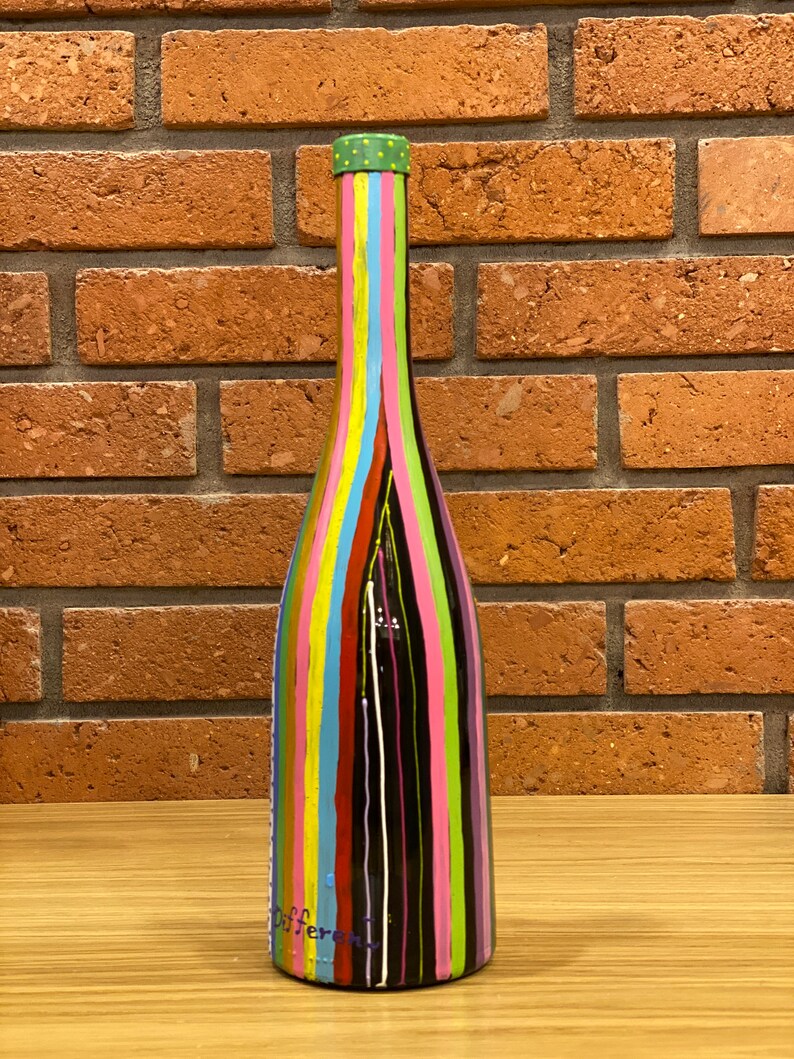 Colored Strips Painting, Colorful Wine Bottle, Hand Painted Bottle ...