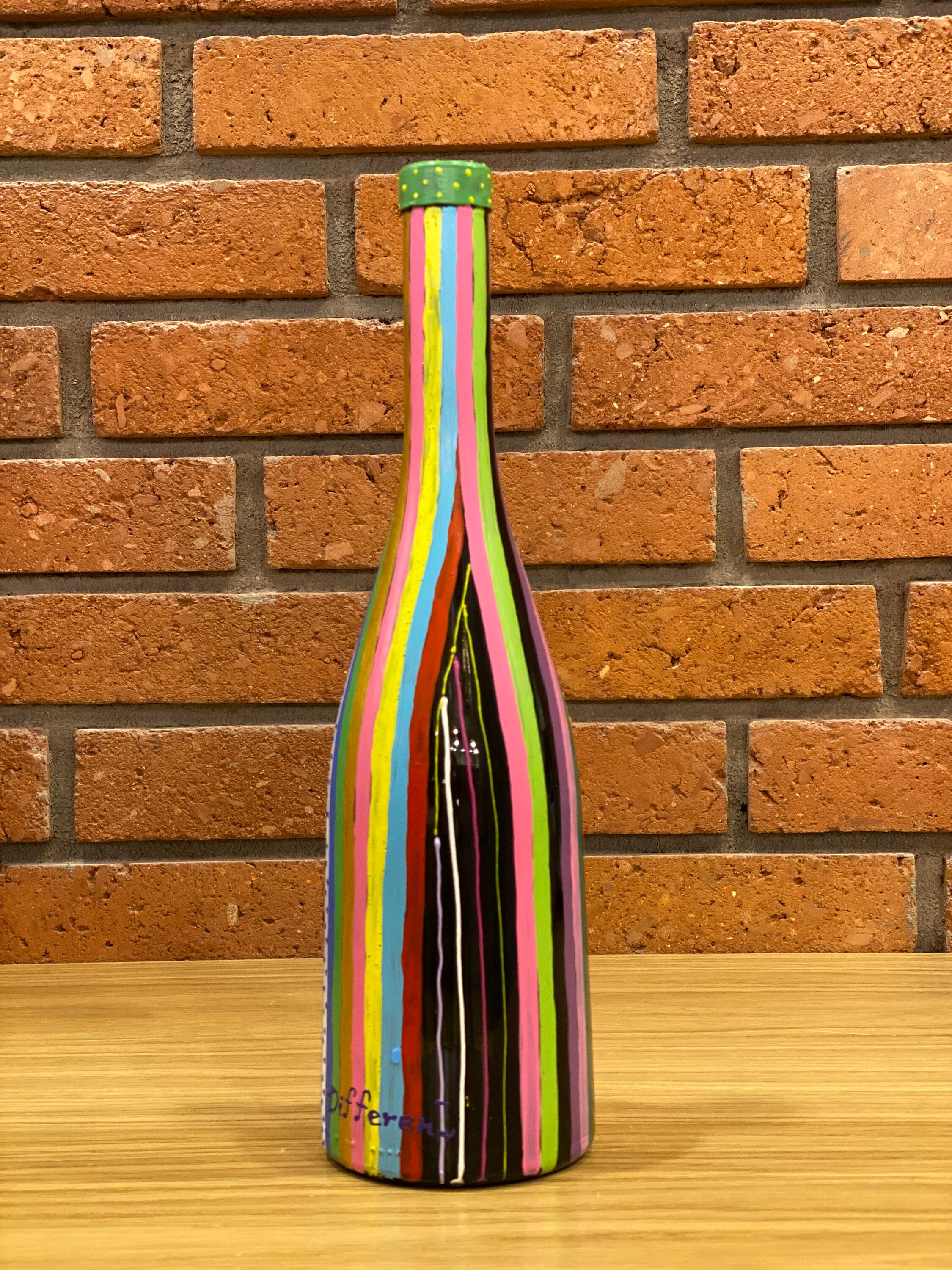 Colored Strips Painting, Colorful Wine Bottle, Hand Painted Bottle ...