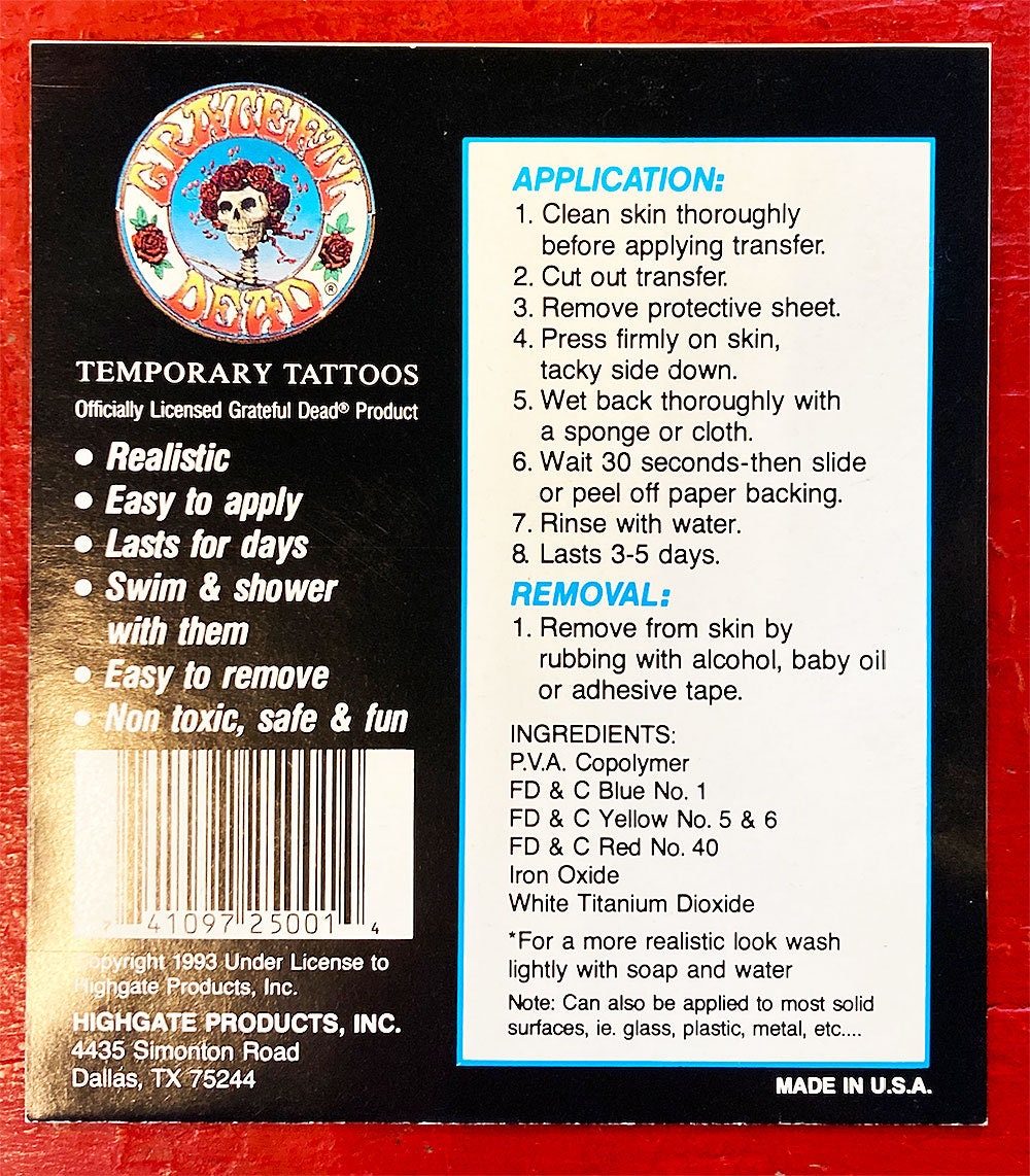Grateful Dead 'psycle Sam' Temporary Tattoo Psychedelic Body Art new ...