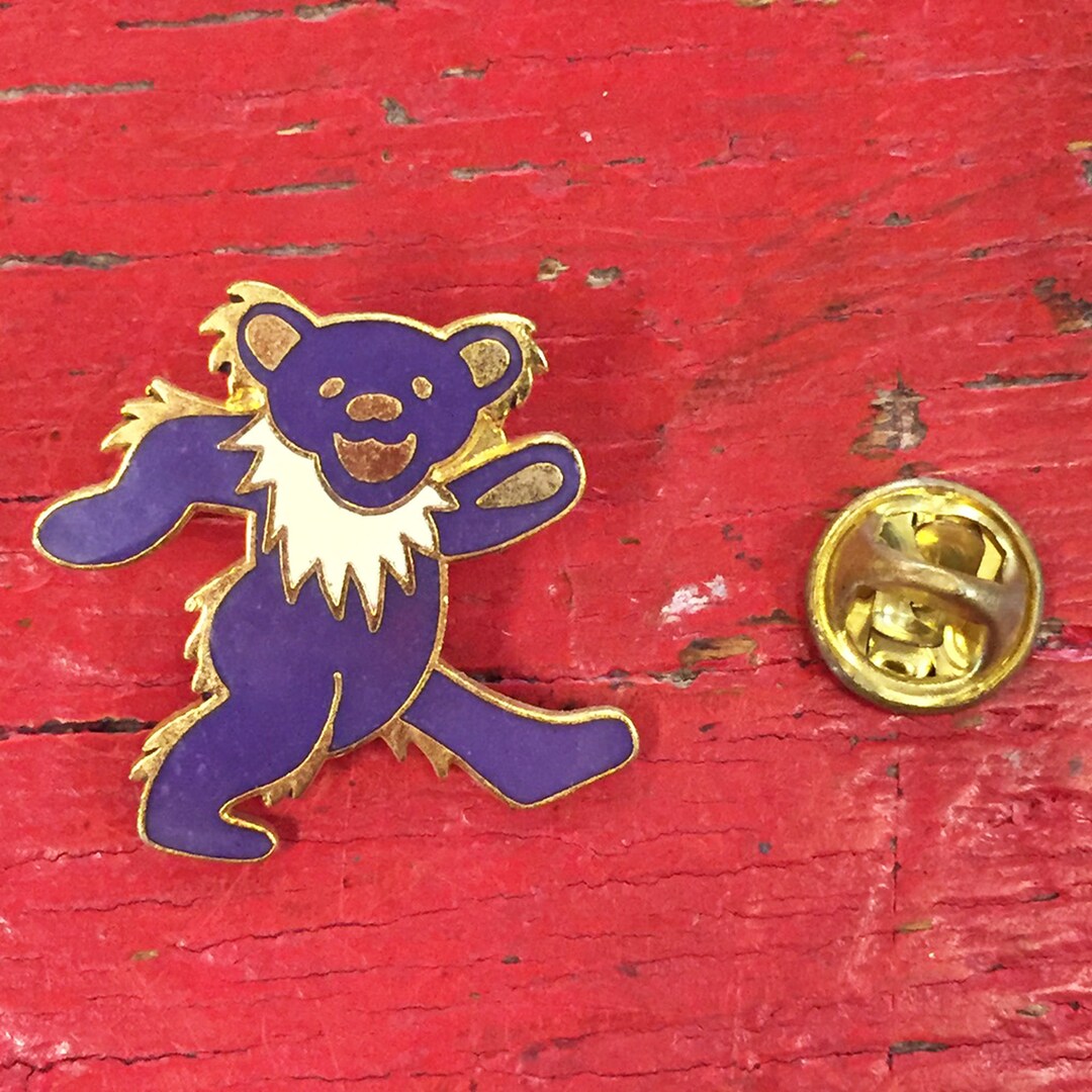 Grateful Dead Purple Dancing Bear Gold Metal Vintage Pin New Old Stock