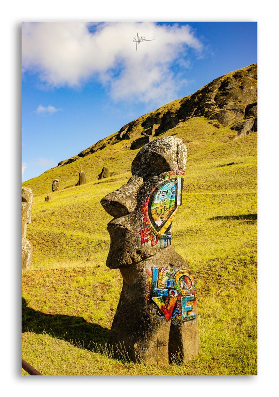 Moai Peace and Love Graffiti at Rano Raraku, Easter Island. Photography ...