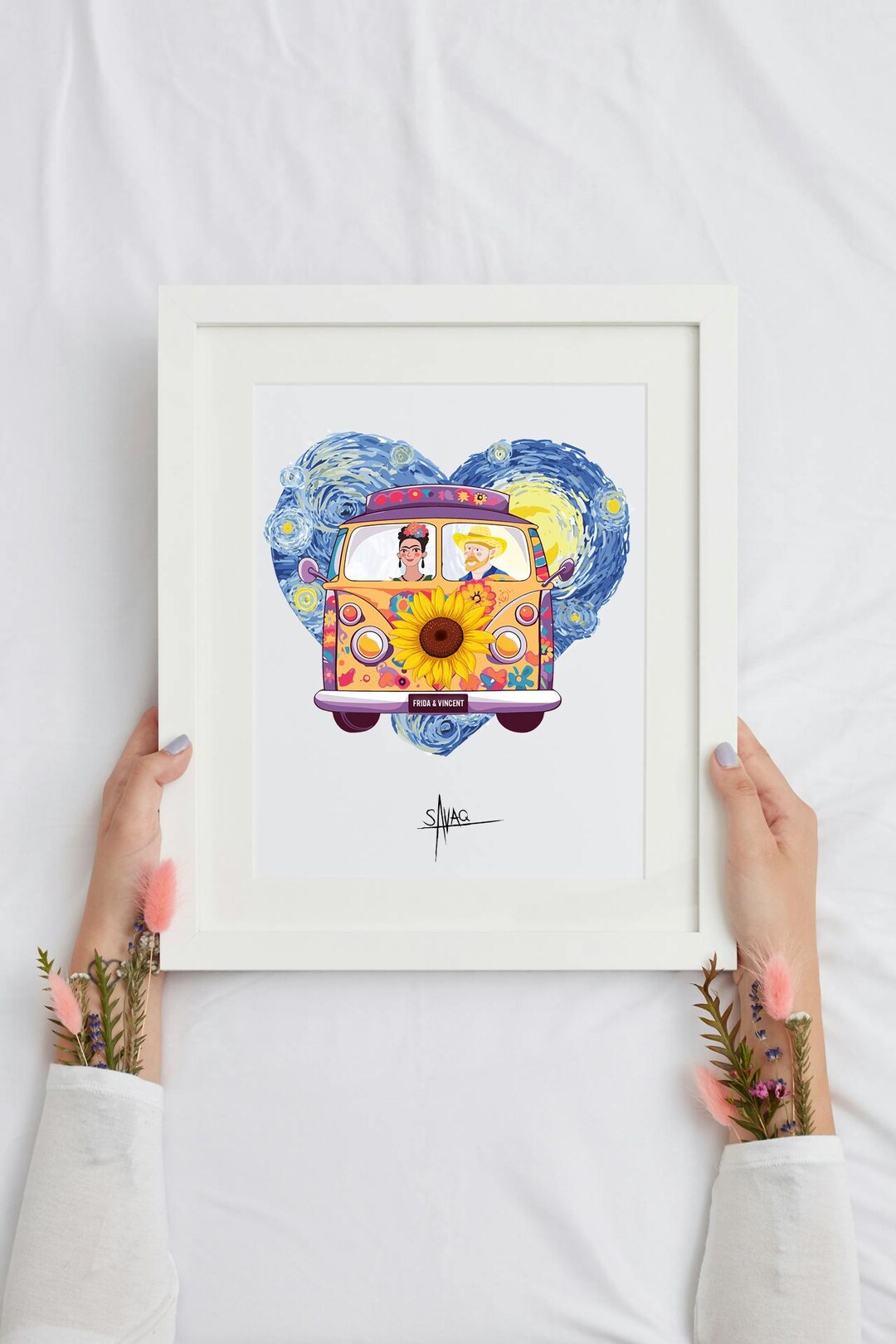 Frida Kahlo & Van Gogh Art Print, VW Bus, Cotton Paper - Etsy