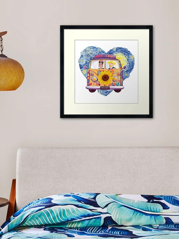 Frida Kahlo & Van Gogh Art Print, VW Bus, Cotton Paper - Etsy