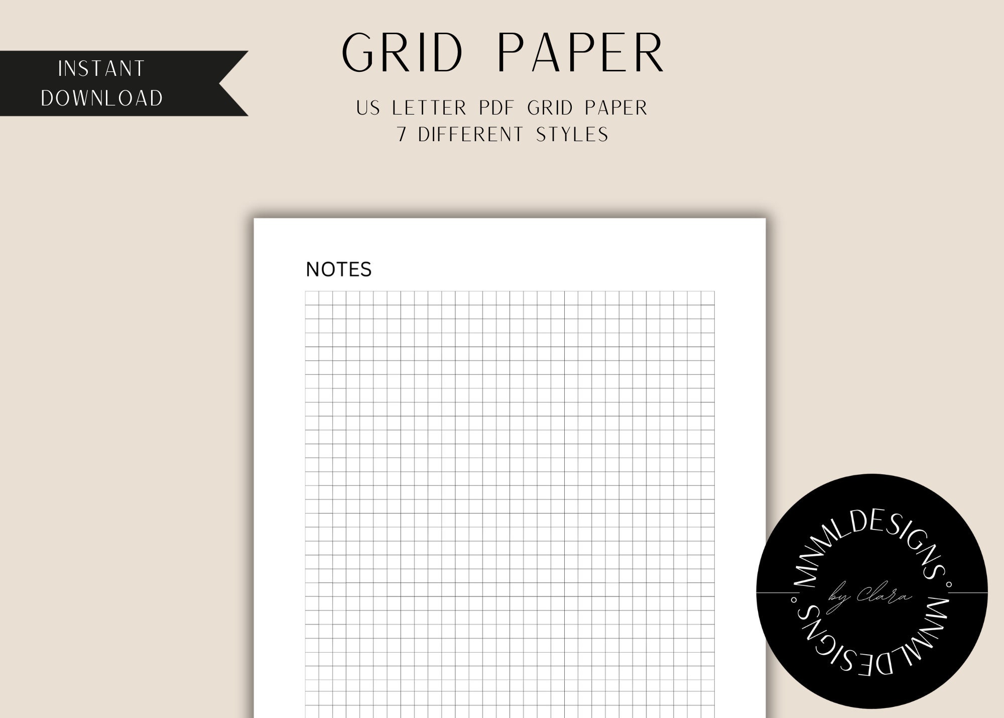 Grid Paper Printable 7 Styles Instant Download PDF - Etsy