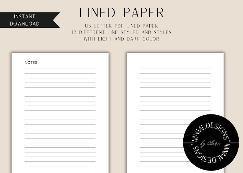 Lined Paper Printable 12 Styles Instant Download PDF - Etsy