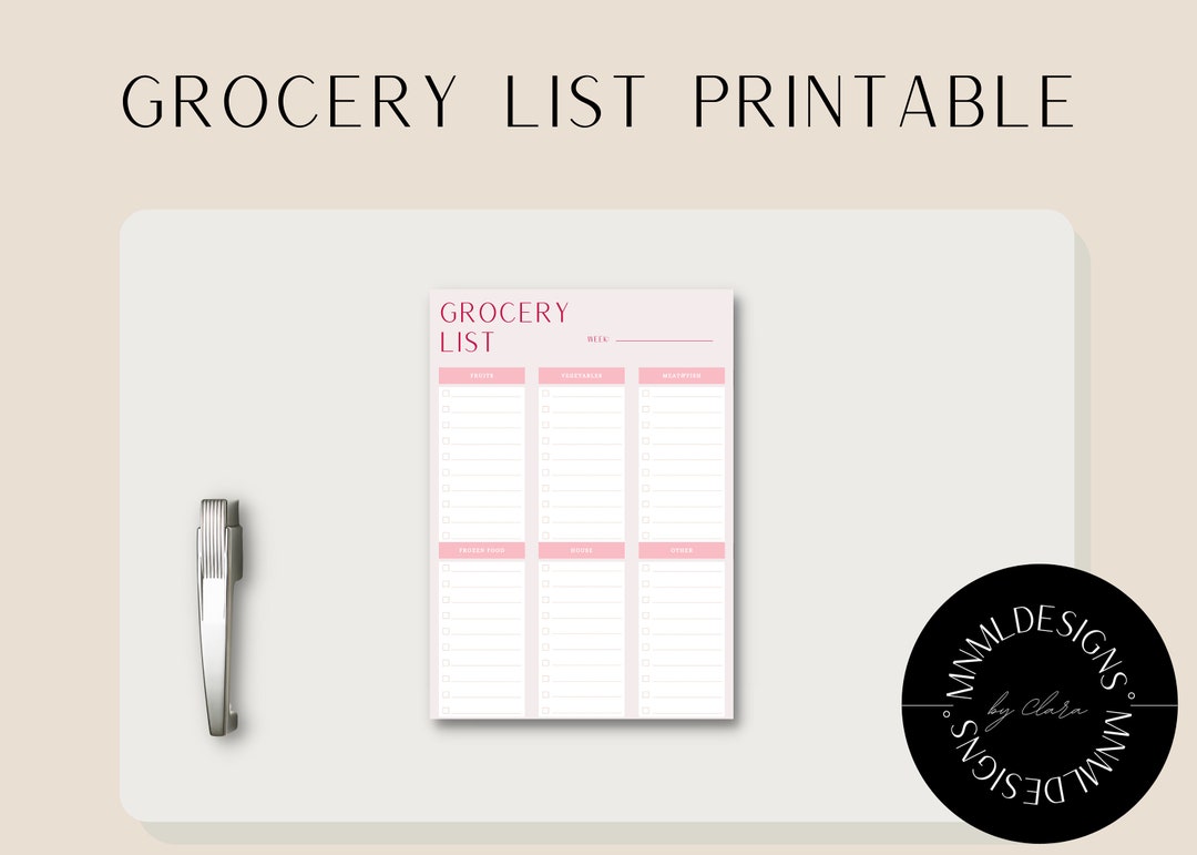 Weekly Grocery List | Pink & Beige Theme | Habit Tracker - Etsy