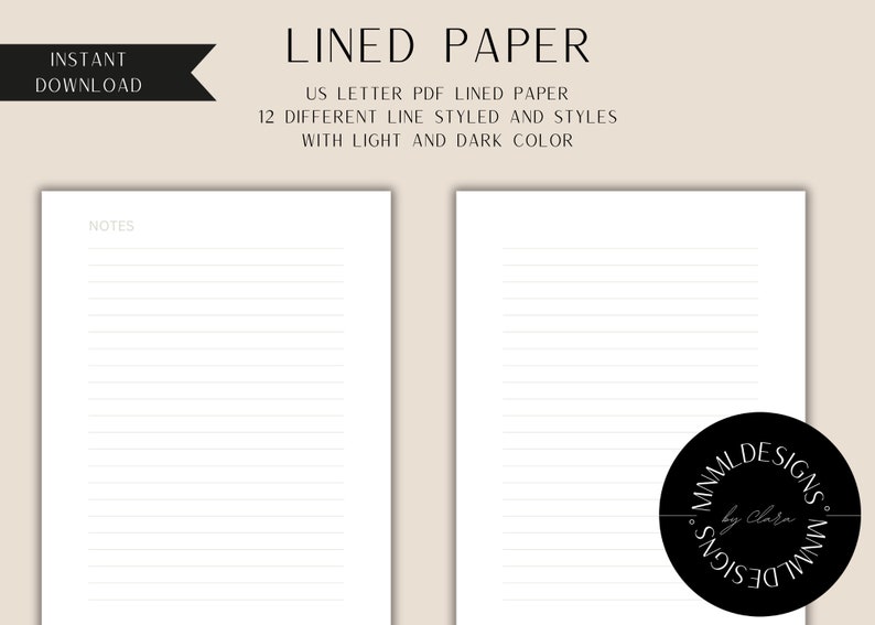 Lined Paper Printable 12 Styles Instant Download PDF - Etsy