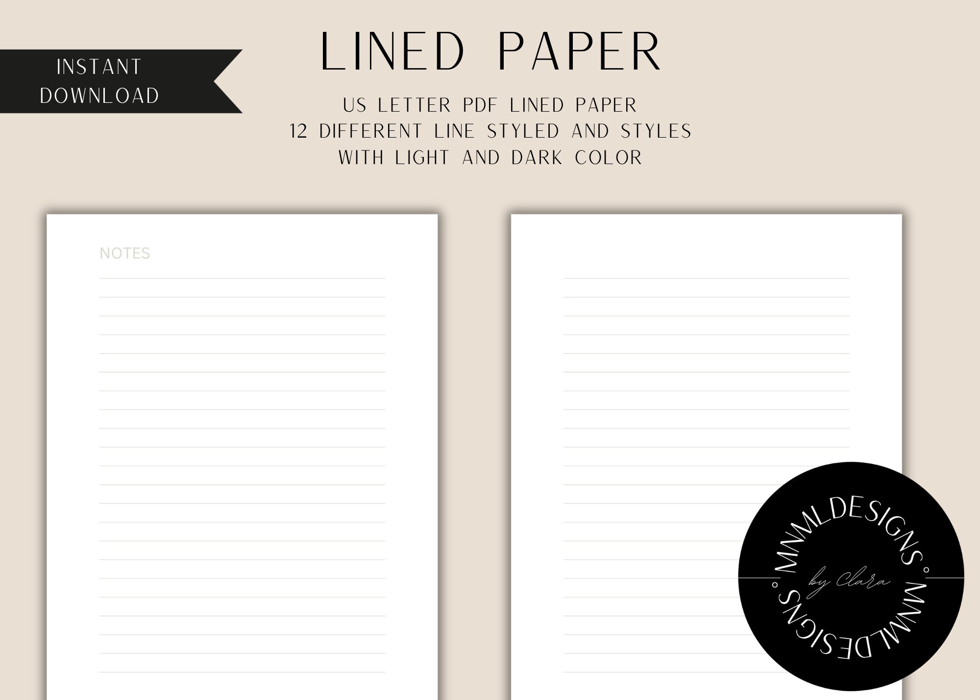 Lined Paper Printable 12 Styles Instant Download PDF - Etsy