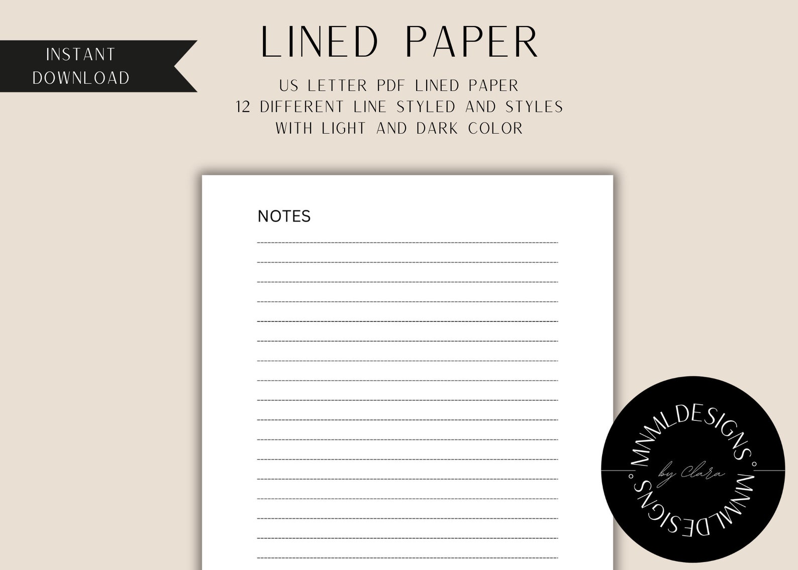 Lined Paper Printable 12 Styles Instant Download PDF - Etsy