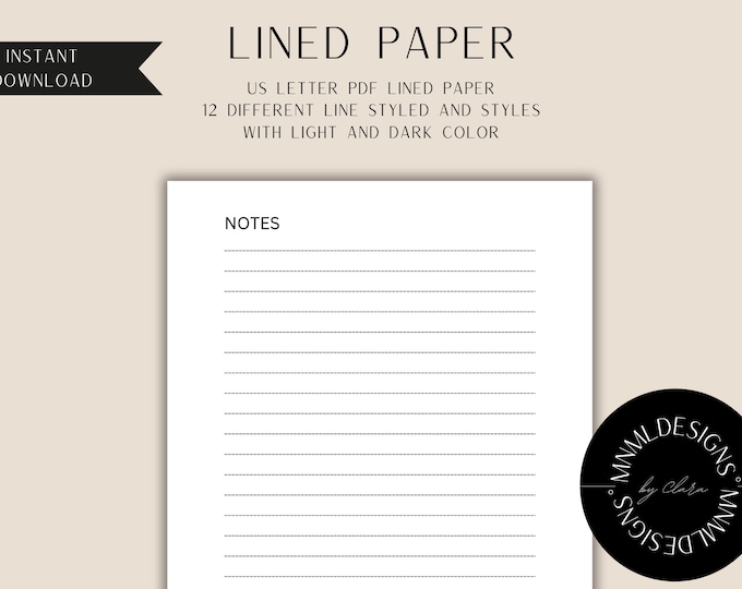 Lined Paper Printable 12 Styles Instant Download PDF - Etsy