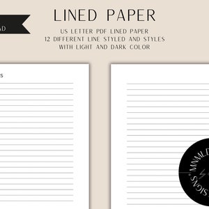 Lined Paper Printable 12 Styles Instant Download PDF - Etsy
