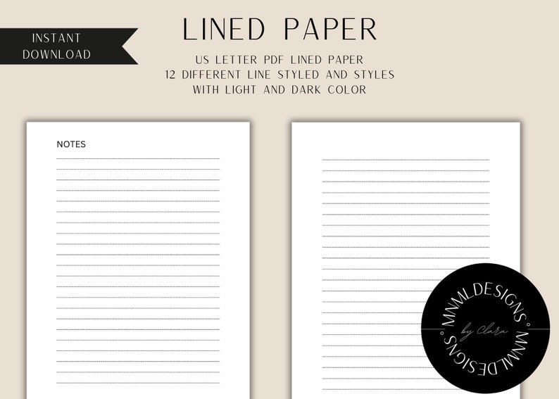 Lined Paper Printable 12 Styles Instant Download PDF - Etsy